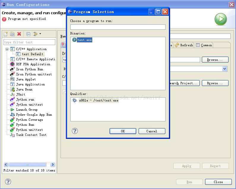 Eclipse平台 Launching Test Default Has Encountered A Problem Program File Not Specified解决