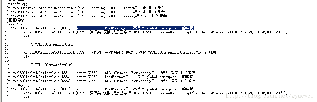 Wtl的例子编译出现error C2039 “postmessage” 不是“`global Namespace ”的成员的错误 Error C2039 Memchr 不是 `