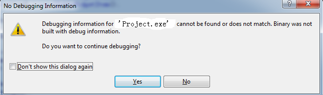 VS2010 & Qt，版本Release时：Debugging information for "project.exe" cannot be found or does not match ...