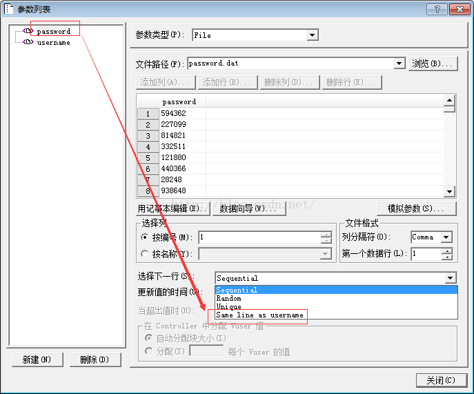 Loadrunner 参数化same Line As Username Csdn博客 
