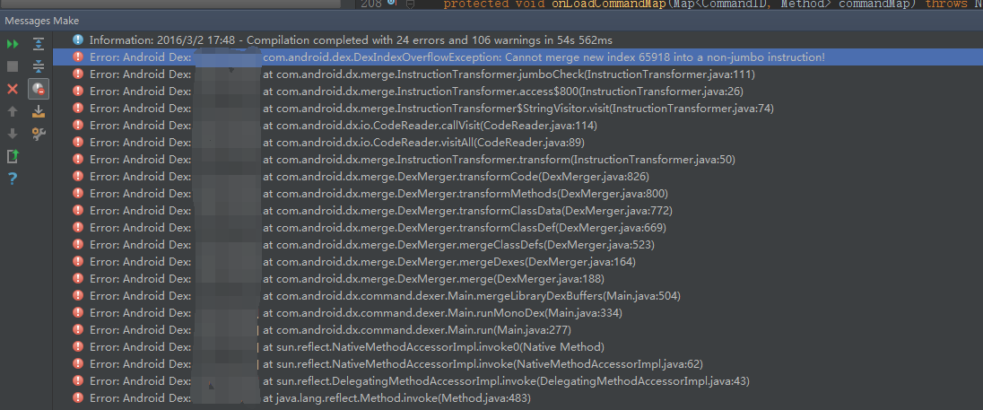 解决error Android Dex Com Android Dex Dexindexoverflowexception Cannot Merge New Index 65918