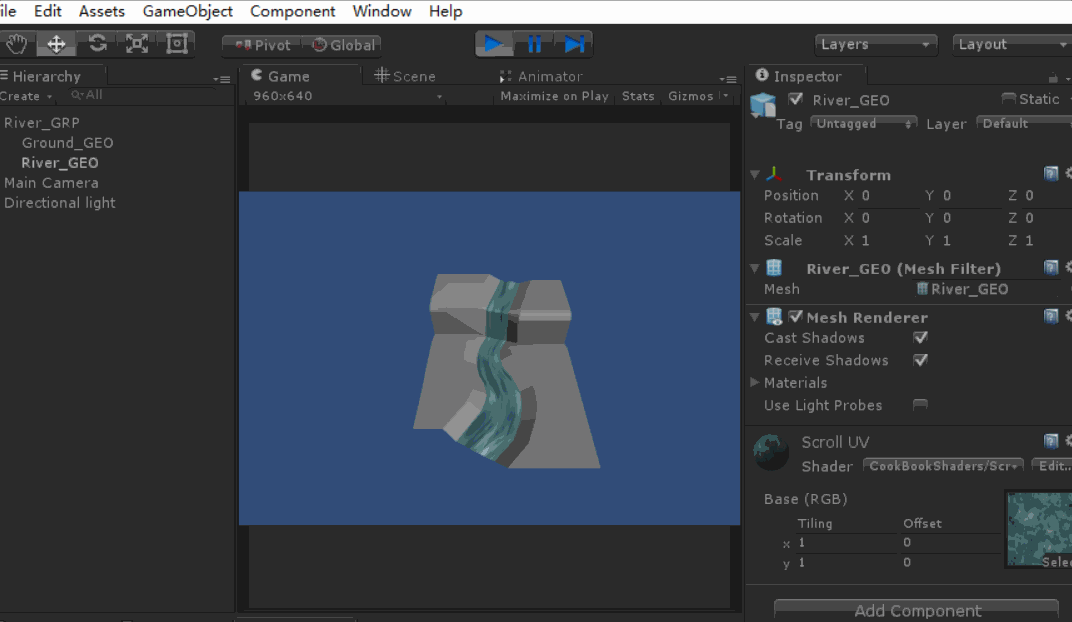 Unity Shaders And Effects Cookbook 2 1 修改 Uv 坐标实现纹理贴图的滚动 模拟水流效果unity 2018 Shaders And Effects