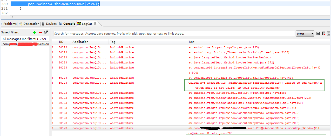 初始化PopupWindow Caused by: android.view.WindowManager$BadTokenException:_caused by: android.view ...