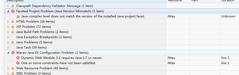 Description Resource Path Location Type Java compiler level does not ...