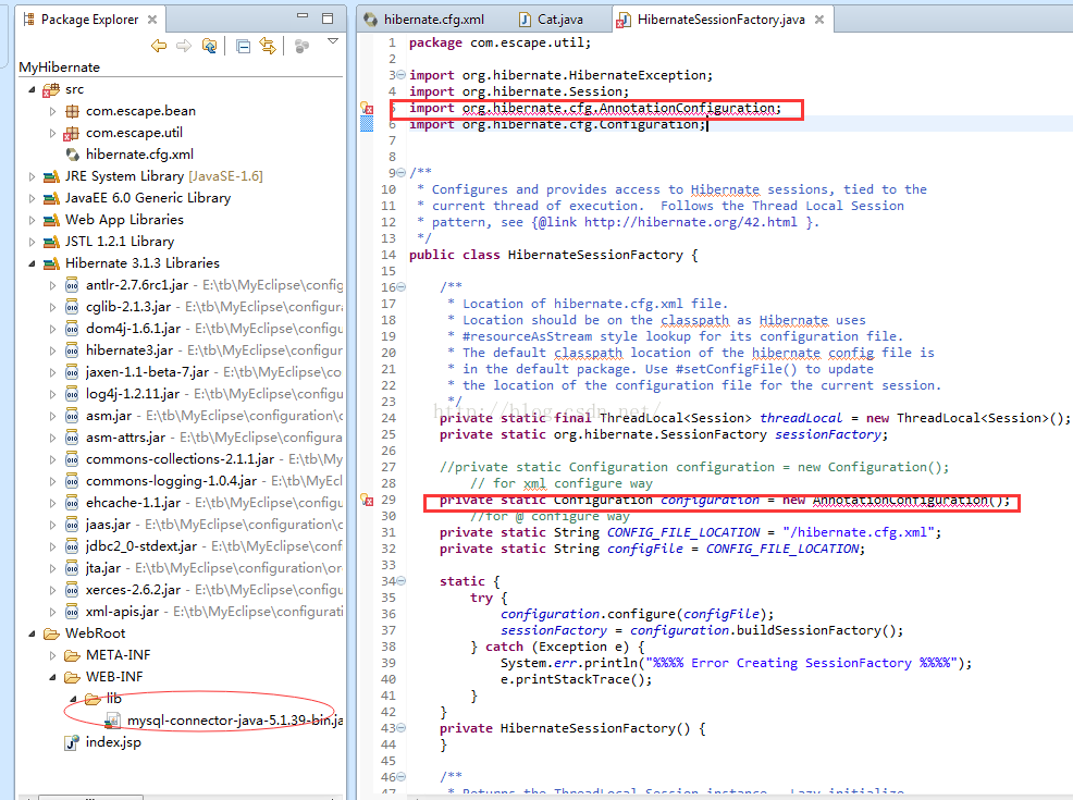 Hibernate 3 1使用 Import Org Hibernate Cfg Annotationconfiguration 出错 Hibernate Org Hibernate Cfg