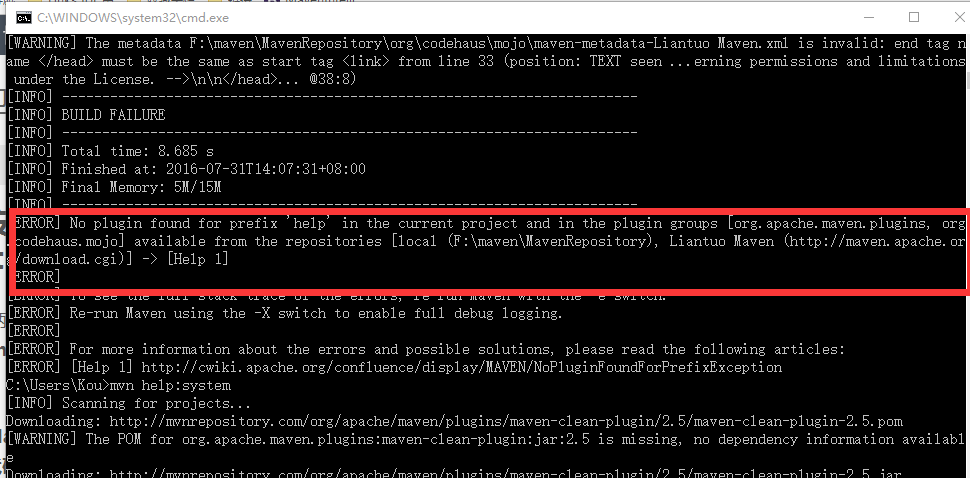 安装maven所见错误no Plugin Found For Prefix Help In The Current Project And In The Pluginno Plugin 