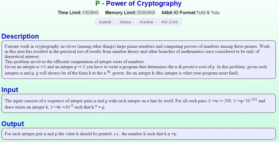 POJ 2109 -Power of Cryptography-CSDN博客