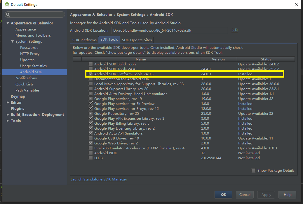 Android Studio 解决The SDK platform-tools is too old问题_android studio skd ...