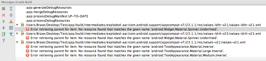 SDK降版本导致编译失败Error retrieving parent for item: No resource found that matches the given name ...