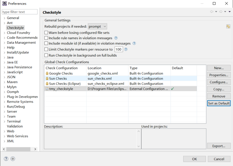 在eclipse中配置checkstyle Checkstyle Eclipse配置 Csdn博客