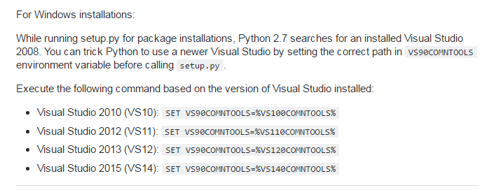 python setup.py install安装遇到问题：unable to find vcvarsall.bat_windows ...