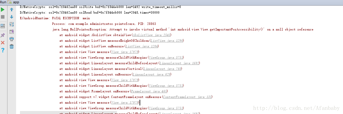 出现错误：attempt To Invoke Virtual Method Int Androidviewviewgetimportantforacceattempt To 