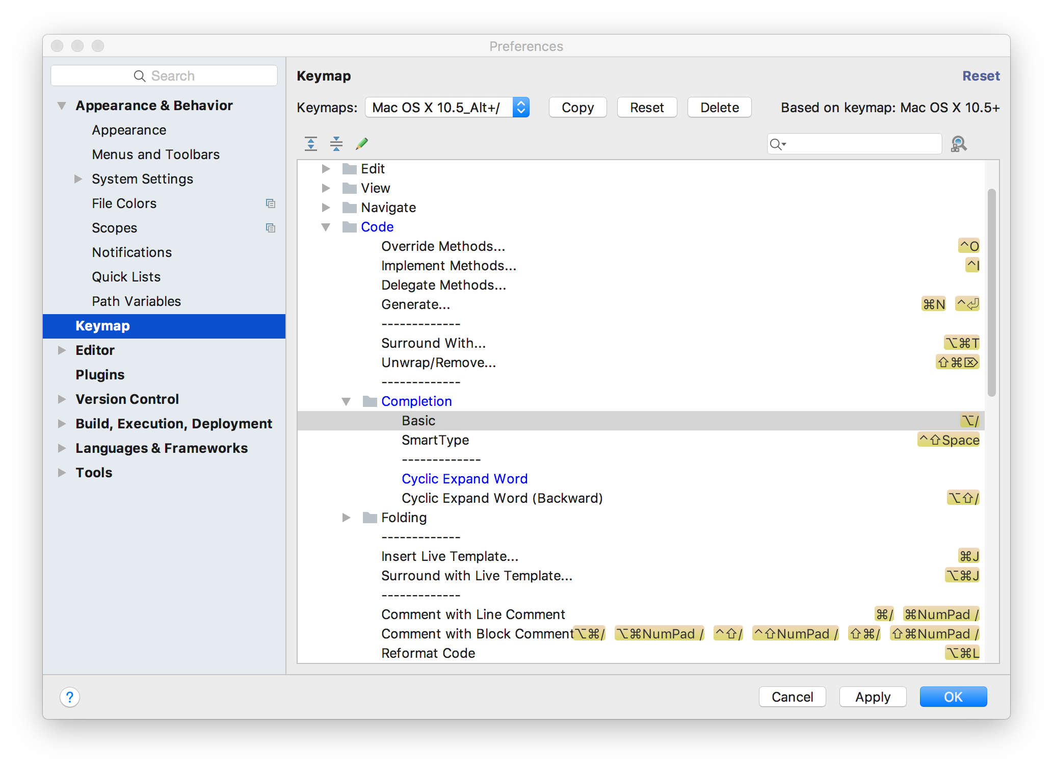 Intellij Idea For Mac 设置代码提示（alt）或自动补全的快捷键 （idea提示，格式化代码，清除不使用的包快捷键，maven自动导jar包） 编程库
