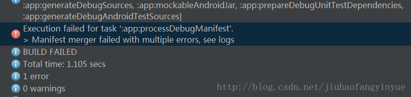 编译报错error Execution Failed For Task App Processdebugmanifest Manifest Merger Failed With
