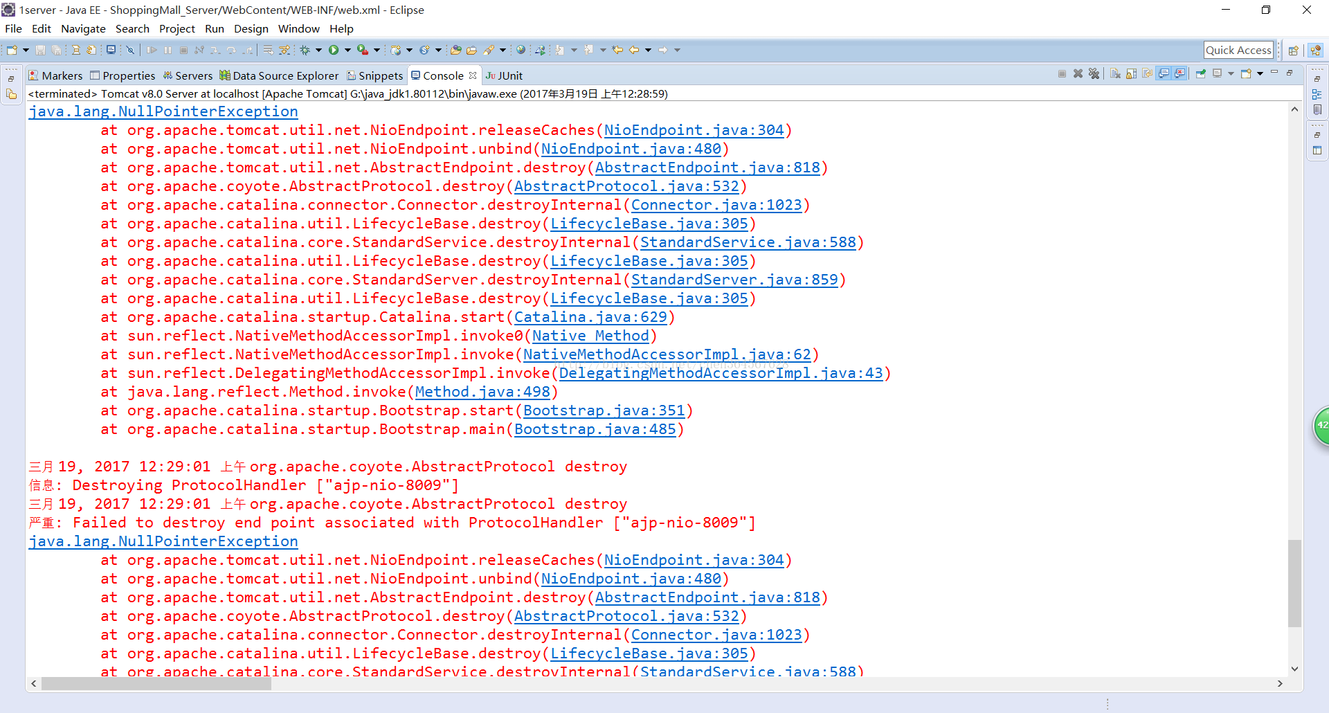 快速解决tomcat服务器报错， Starting Tomcat V8 0 Server At Localhost Has Encountered A Problem Staring