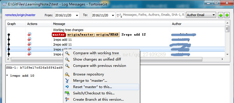 Tortoisegit 代码回退版本git Reset Master To This Csdn博客 