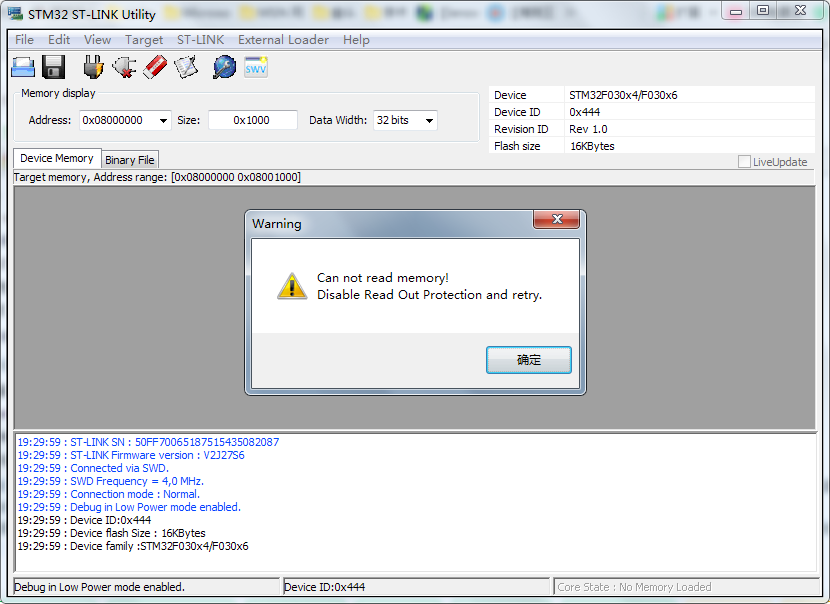 Stm32 St Link Utility Solves The Error Message Can Not Read Memory Disable Read Out Protection 