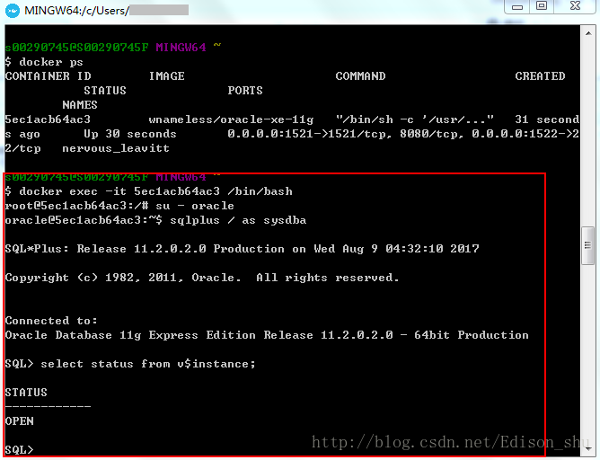 Docker在windows下安装oracle Edison Shu的博客 Csdn博客