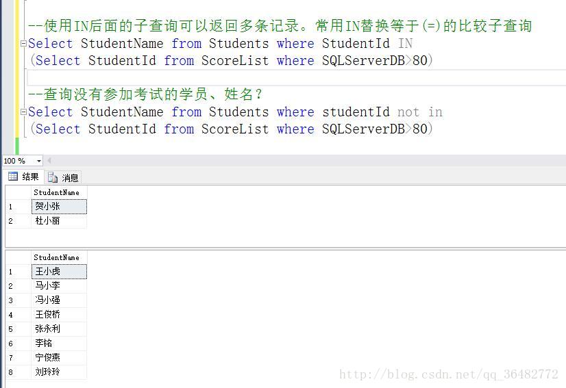 Sqlserver In子查询与not In子查询的用法sqlserver Not In Csdn博客 