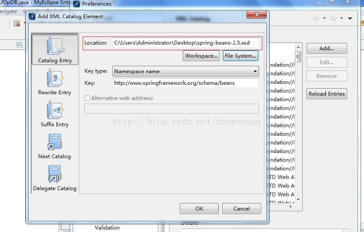 如何为myeclipse添加xml文档所使用的xml Schemamyeclipse怎样创建xml和did文件 Csdn博客 