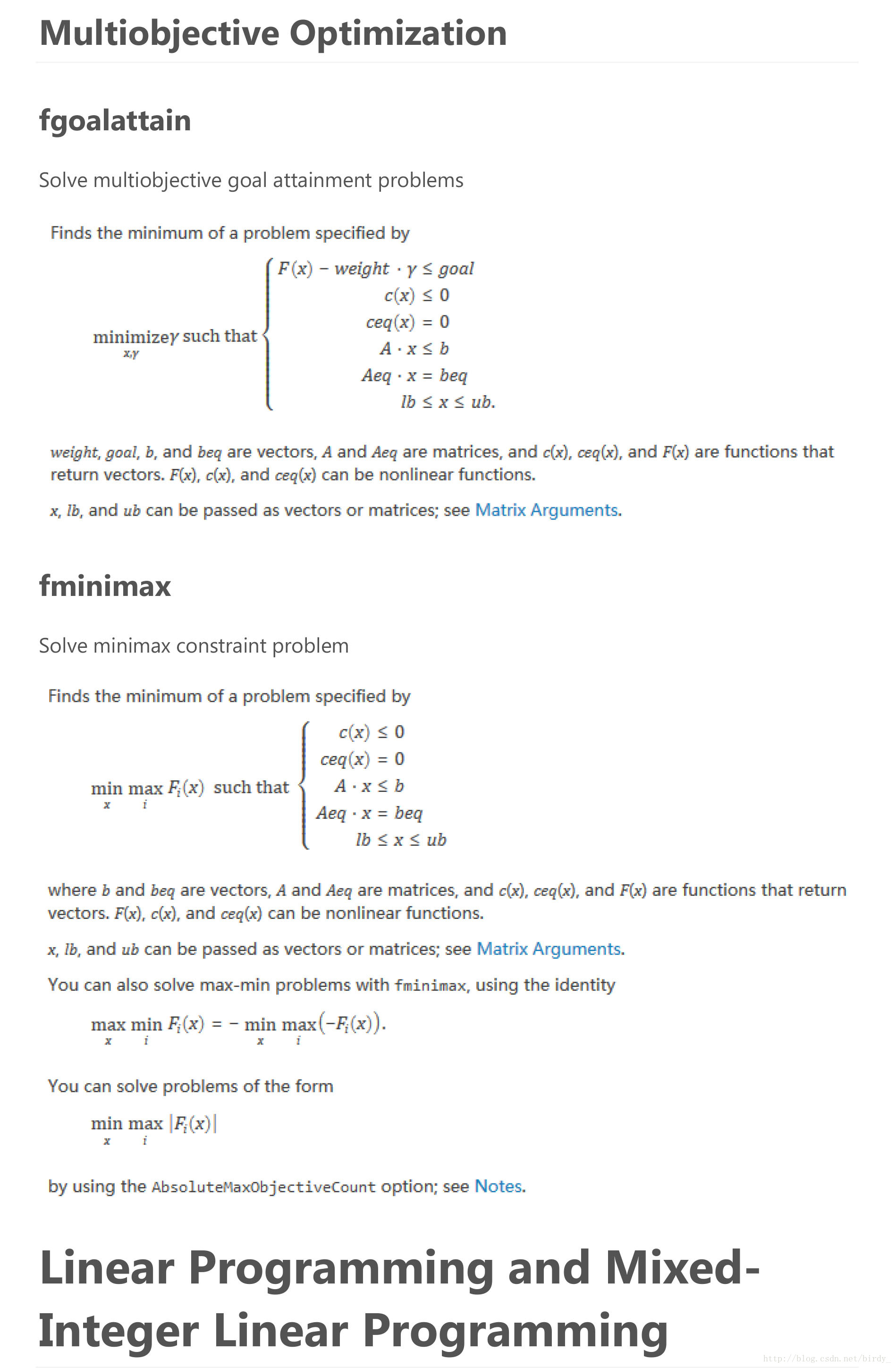 【matlab】optimization Toolbox使用说明整理 Matlab 2018 Optimization Toolbox Csdn博客