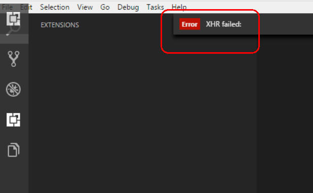 [Error de Vscode] Error mientras obtiene extensiones: Falló XHR - programador clic