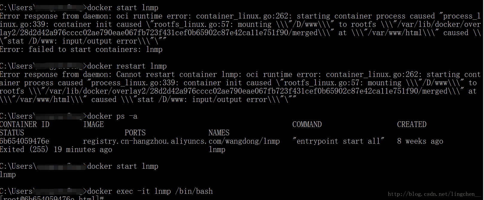 Docker Error Response From Daemon Cannot Restart Container Lnmp Oci Runtime Error Container