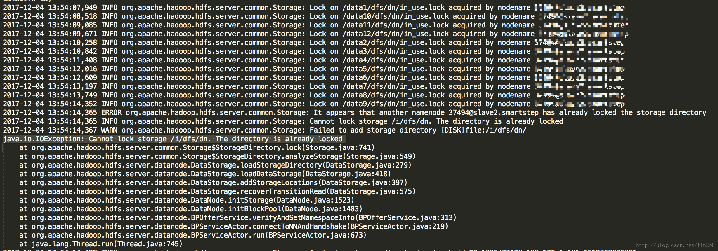 Datanode启动异常ioexception Cannot Lock Storage Idfsdn The Directory Is Already Lock 