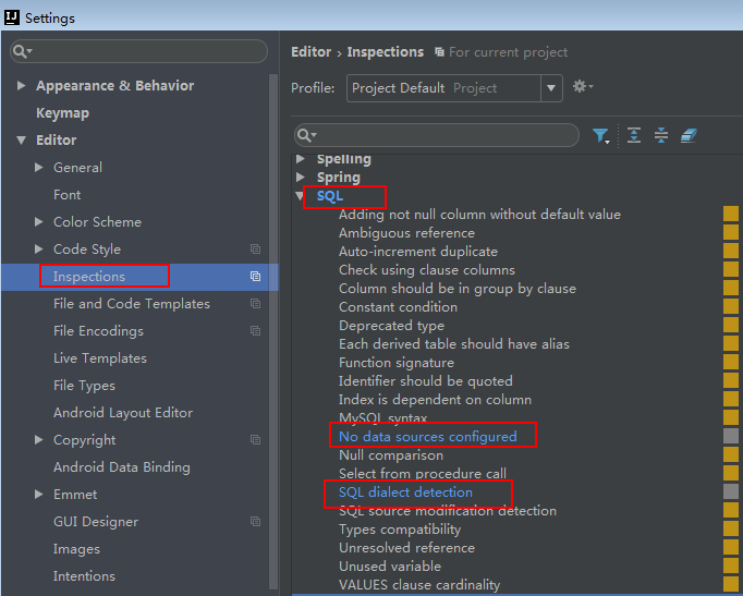 去除idea中xml文件黄色背景 （idea中sql、hql等语句 检查报错（红色波浪线）运行通过！合理配置idea就能解决） 编程库