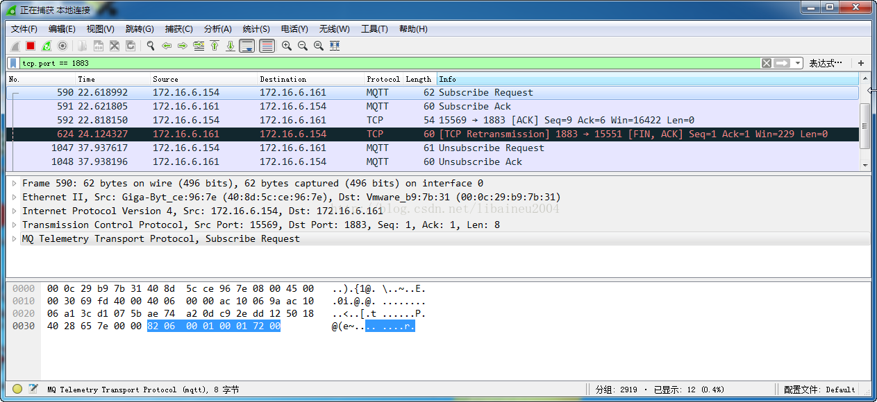 使用wireshark分析mqtt V3 1 1协议报文 Ping Response Csdn博客