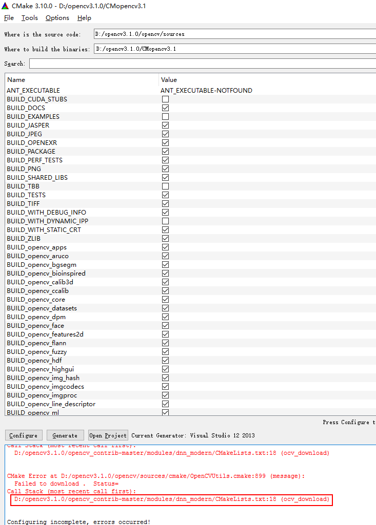 Cmake编译opencv31出现project Files May Be Invalid，编译后的opencv31的debug附加依赖项在最后opencv移植project File