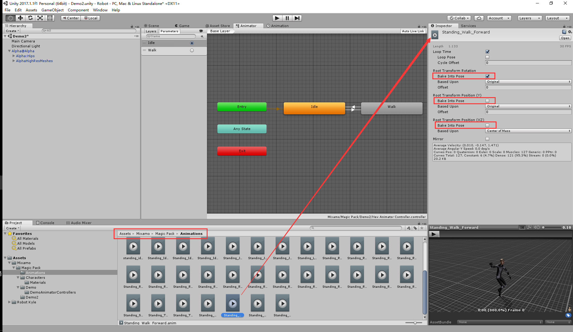 Unity "Apply Root Motion" and "Bake into Pose" - Programmer Sought