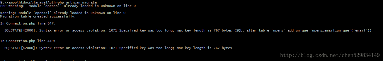在laravel中执行数据库迁移时报错解决方案 Chen529834149的博客 Csdn博客