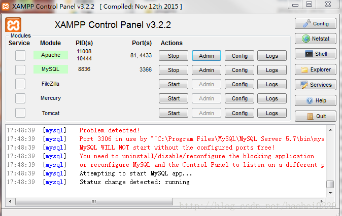 新安装了xampp中，不能正常启动apache和mysql数据库xmapp Apache端口连接不上 Csdn博客