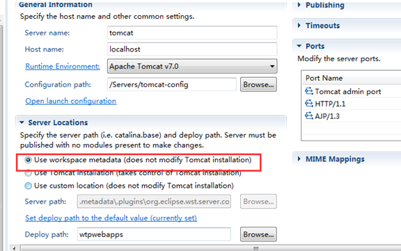 解决eclipse中tomcat服务器的server Location选项不能修改的问题eclipse Tomcat Server Location Csdn博客