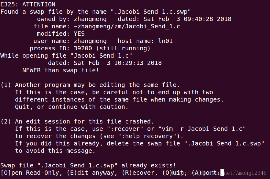 Linux下vi操作found A Swap File By The Name Csdn博客