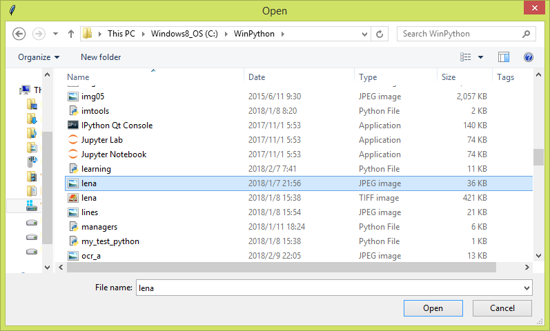 Use the dialog box to open an image file and display the picture ...