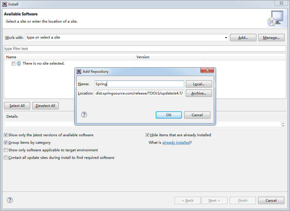 关于eclipse安装spring插件报错an Error Occurred While Collecting Items To Be