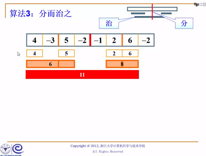 【中国大学mooc—浙江大学数据结构2018春】13节求最大子列和问题，算法3的实现（对应作业题目：01 复杂度1 最大子列和问题）最大子列和算法 13 是用递归实现的由于递归而产生的 2853