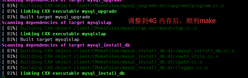 msyql 5.7.21 [ 35%] Building CXX object sql/CMakeFiles/sql.dir/item_row.cc.o_卡在building cxx ...