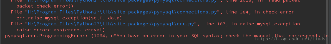 Python2 7 Pymysql中 Pymysql Err Programmingerror 1064 You Have An Error
