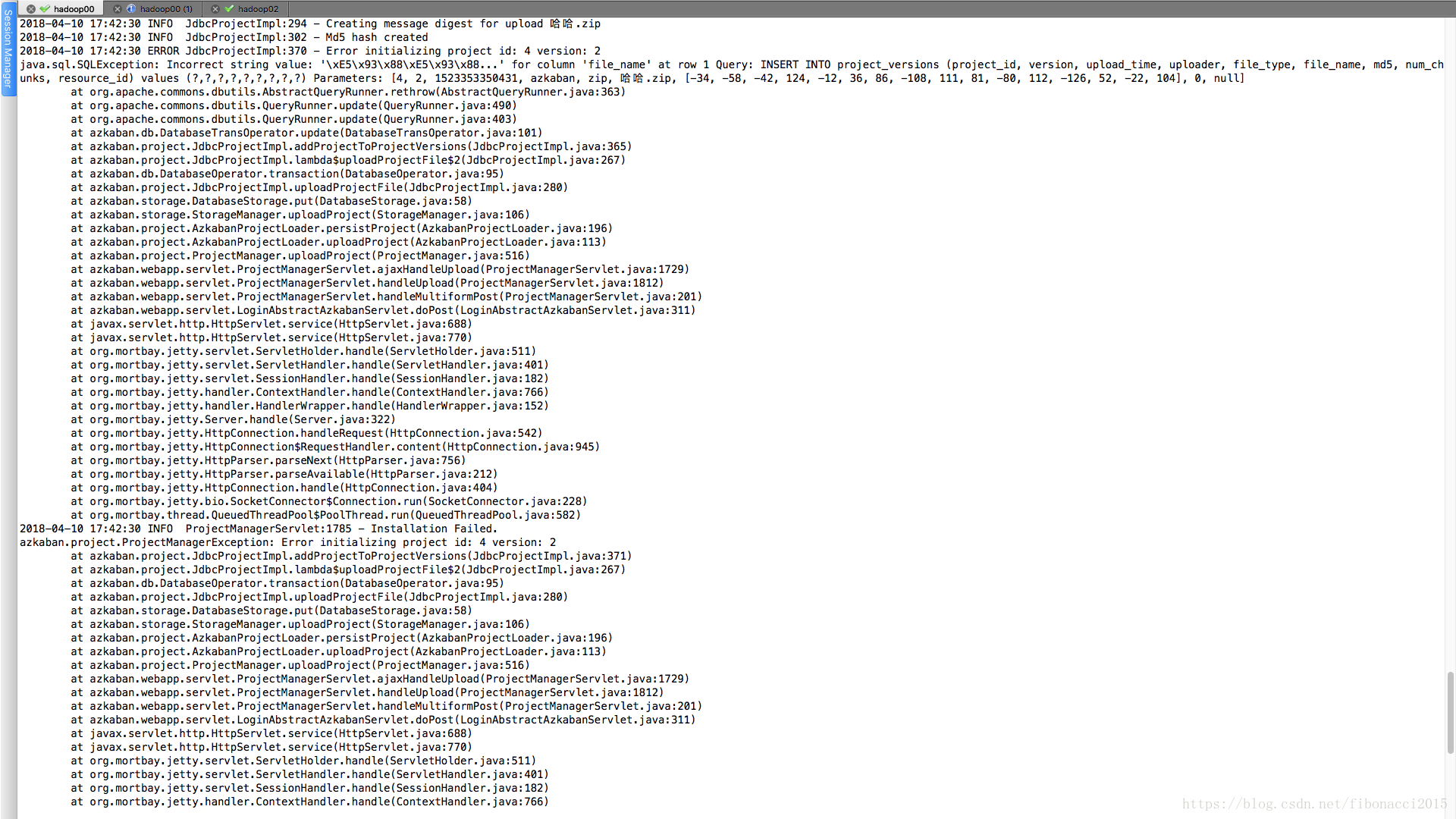 Azkaban Upload 报错：error Initializing Project Id 4 Version 2 Error Initializing Project Id 1