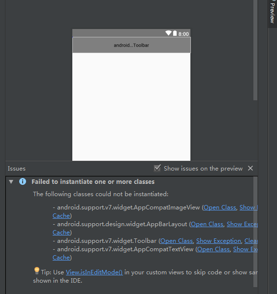 Android Studio cannot preview the xml layout solution (two ...