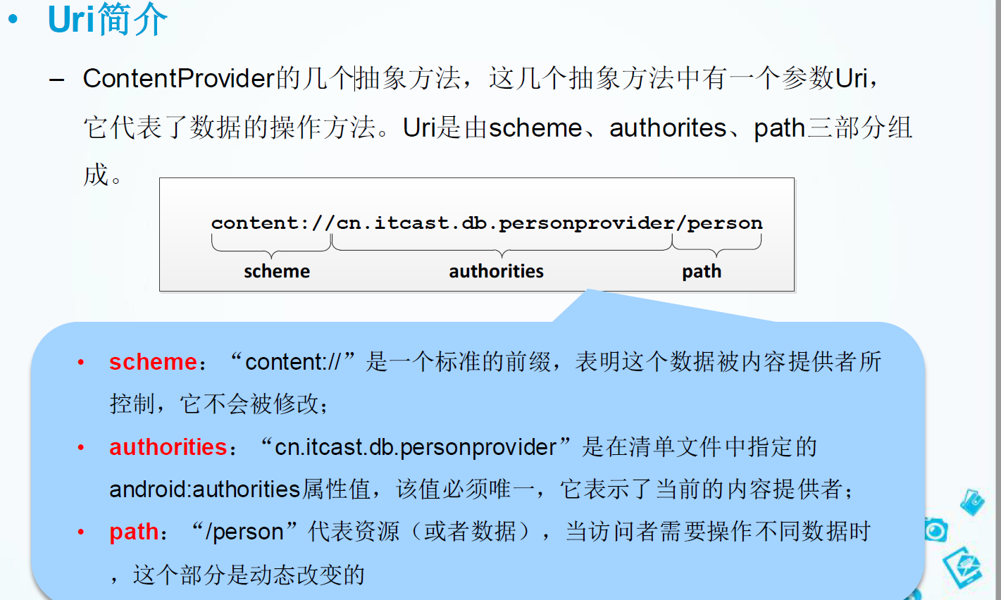 Android系统四大组件之一 内容提供者（contentprovider）contentprovider在使用之前一定要在清单文件中进行注册。 Csdn博客