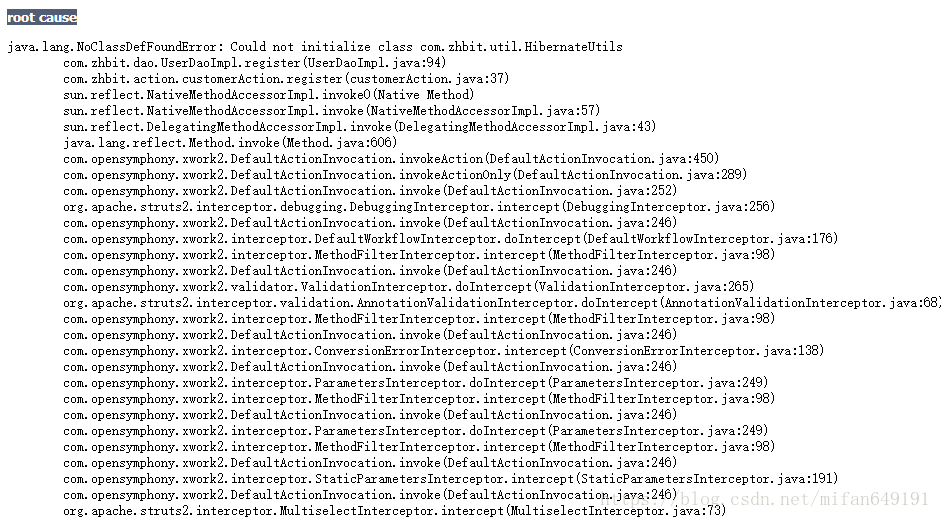 Hibernate错误：java Lang Noclassdeffounderror Could Not Initialize Class Com Zhbit Util