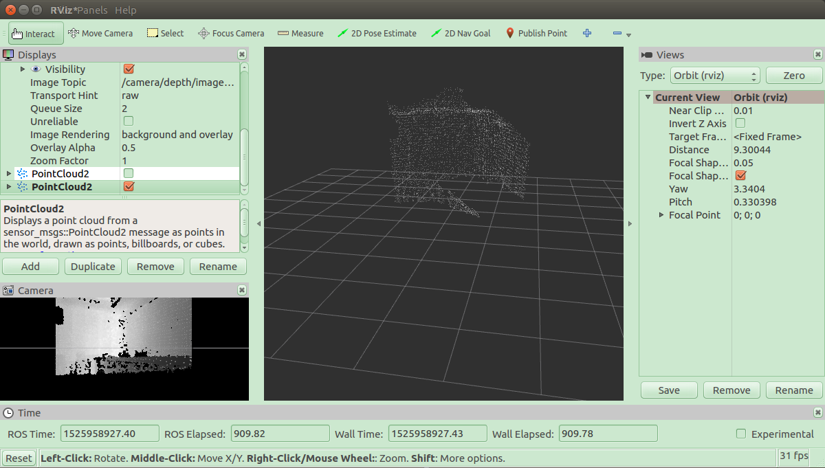 ROS中从摄像头获取PCL点云数据，并滤波后在Rviz中显示_ros 实时 相机点云数据滤波-CSDN博客
