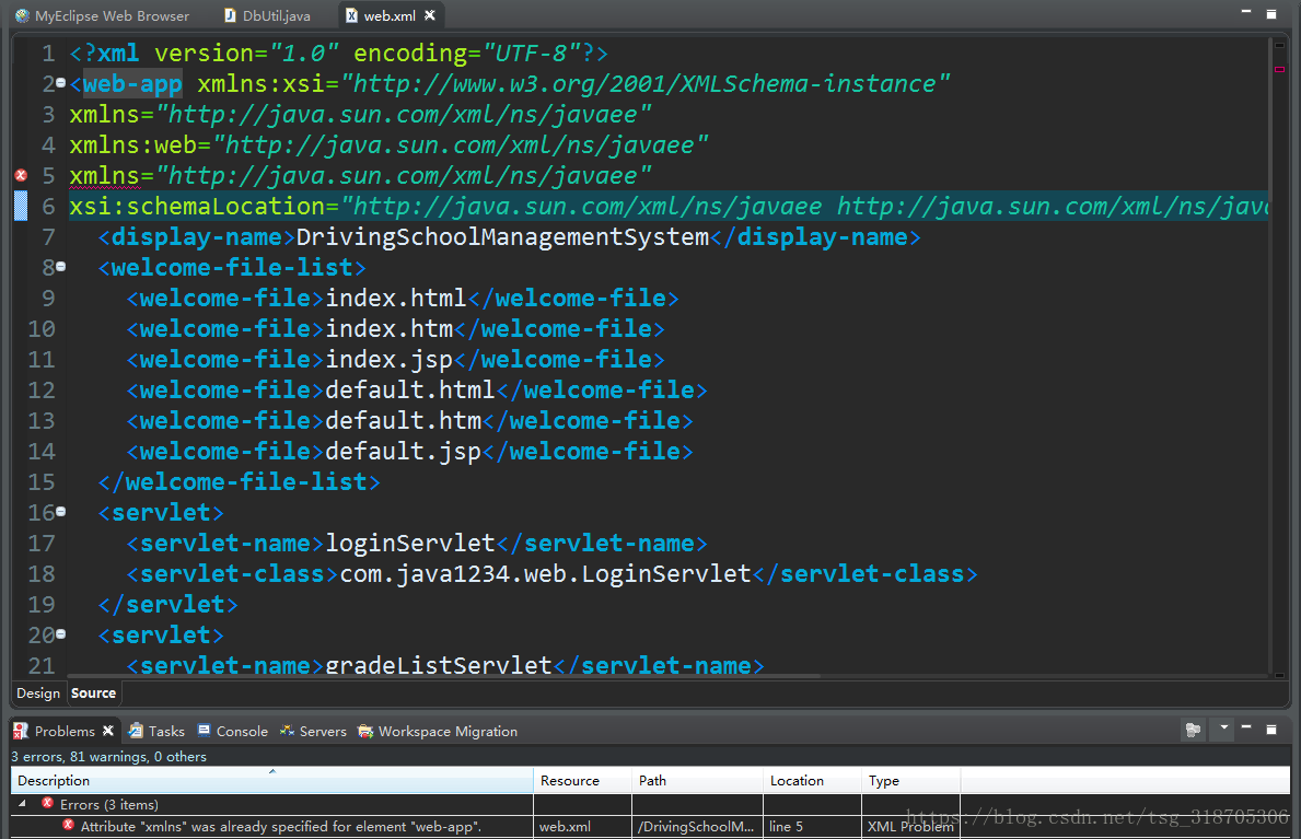 Myeclipse下修改项目名称webxml出错attribute Xmlns Was Already Specified For Element Web Appmyeclipse 