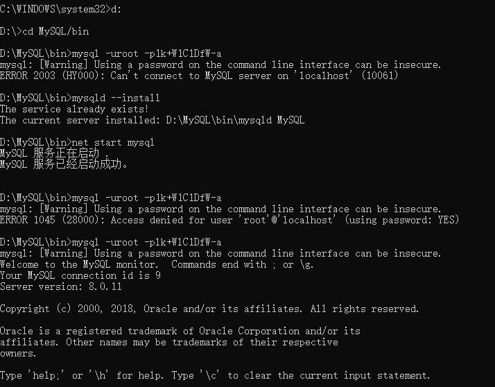 解决win10下mysql 80登录access Denied For User Rootlocalhost Using Password Yes的问题using