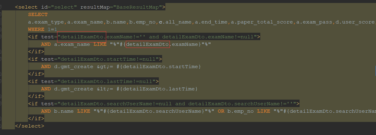 mybatis报错：Parameter 'DetailExamDto' not found. Available parameters are [DetailExamDto,param1 ...