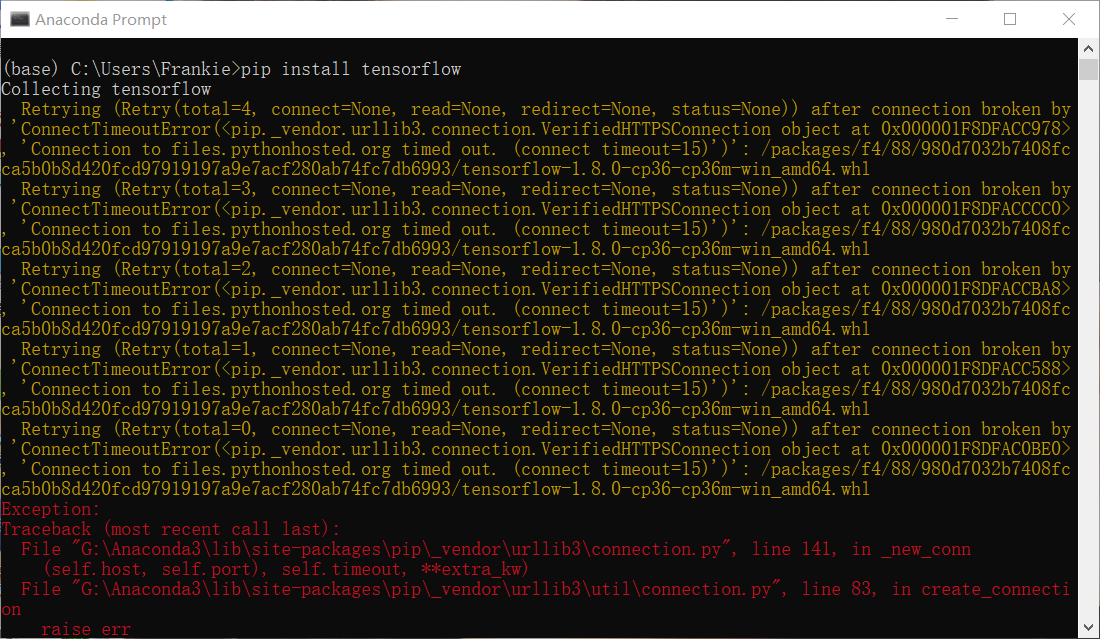 解决python Pip Install时connecttimeouterror Install Fail